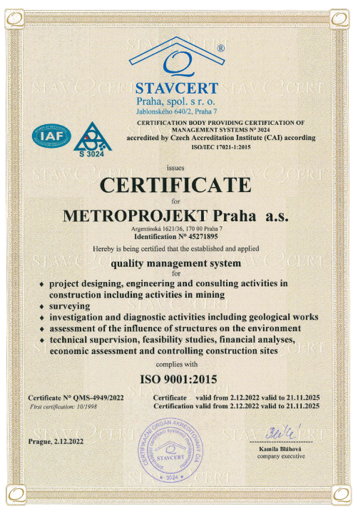 Certificates | METROPROJEKT.CZ